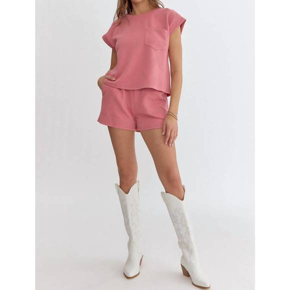 entro | Tops | New Entro Textured Cap Sleeve Top In Coral Pink | Poshmark